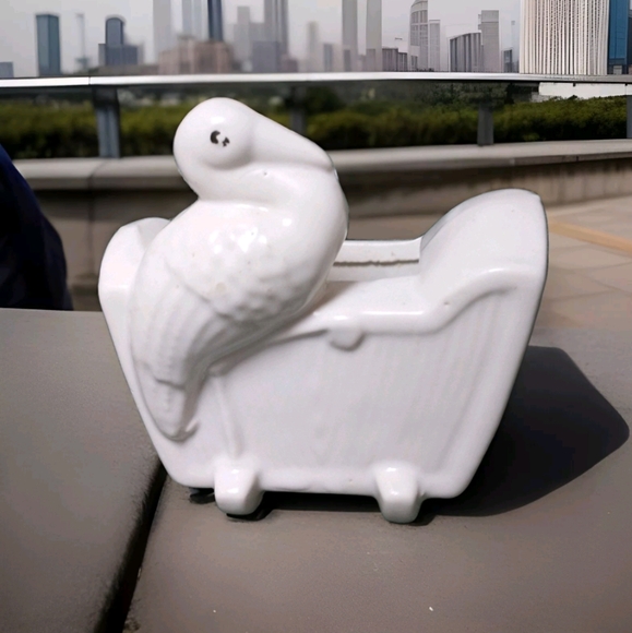 Unmarked | Accents | Vintage Mcm Pottery White Stork Cradle Baby ...